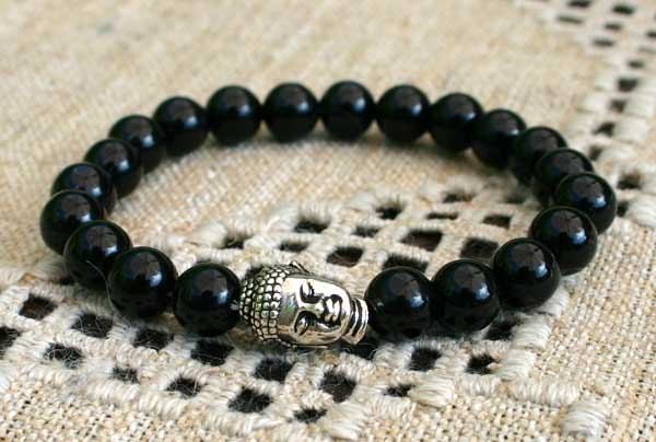 Buddha Yoga Bracelet Energy Power Black Obsidian 7.5 Inches