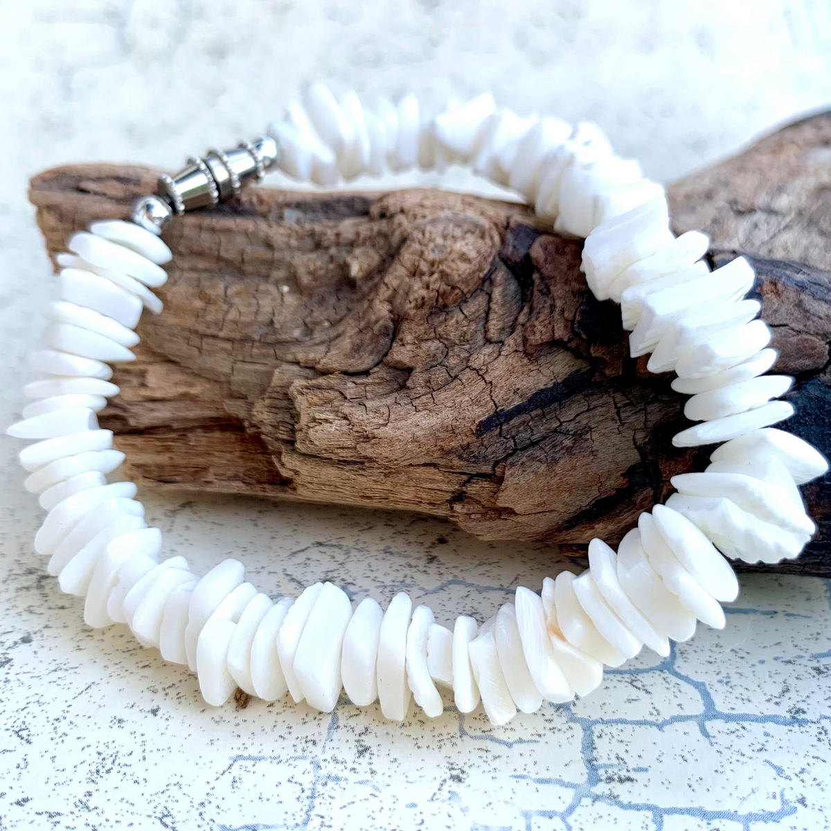 White Puka Shell Bracelet – Handmade Surfer Beach Jewelry for Men ...